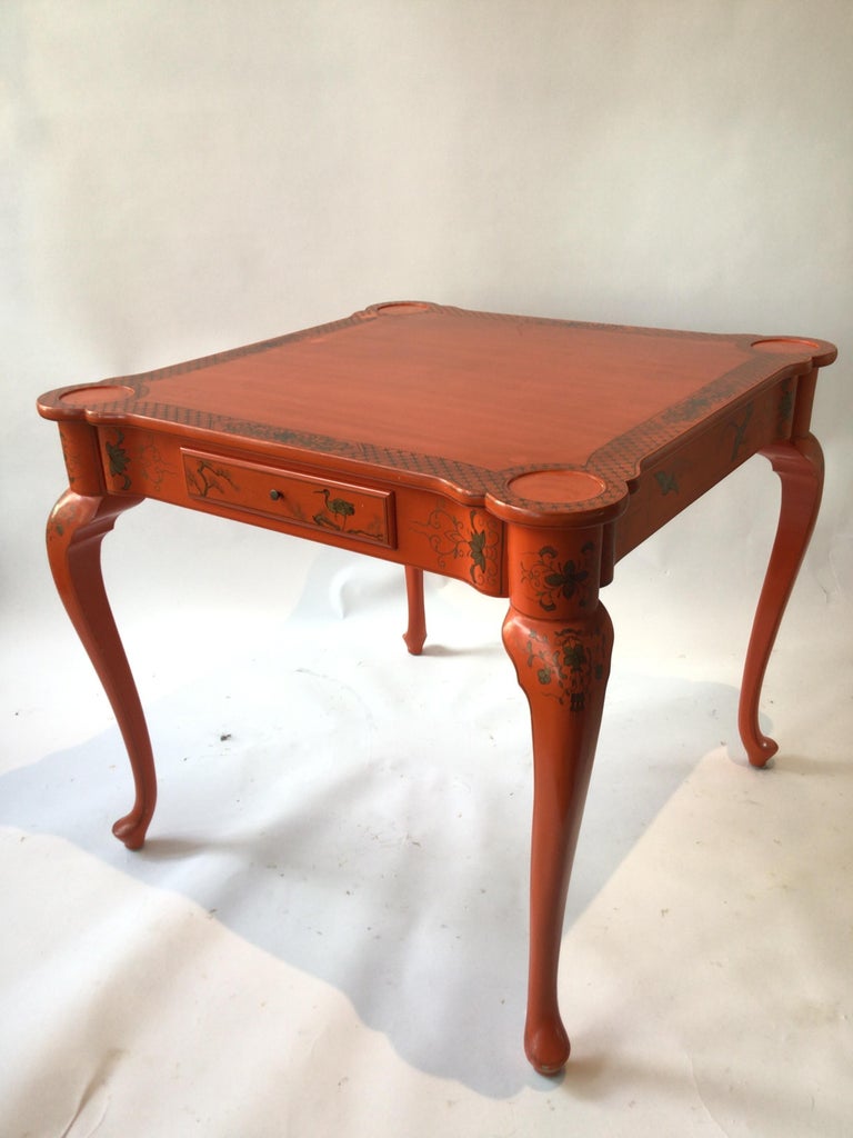 Orange Hand Painted Game Table at 1stDibs