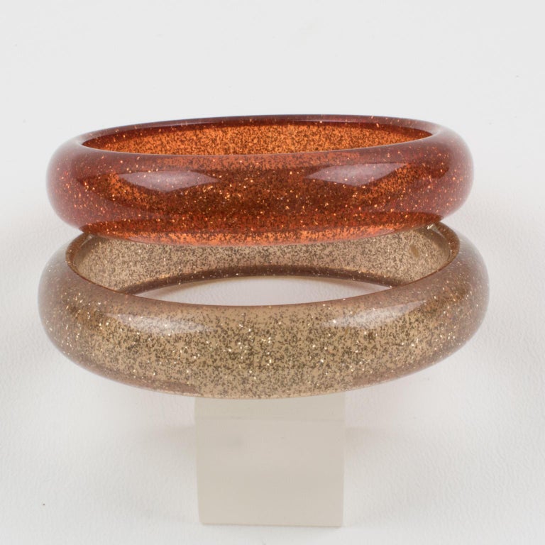 Orange Lucite Bracelet Bangle with Metallic Confetti Inclusions, a pair ...