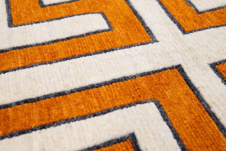 Orange Modern Handmade Geometric Custom Wool Rug For Sale at 1stDibs