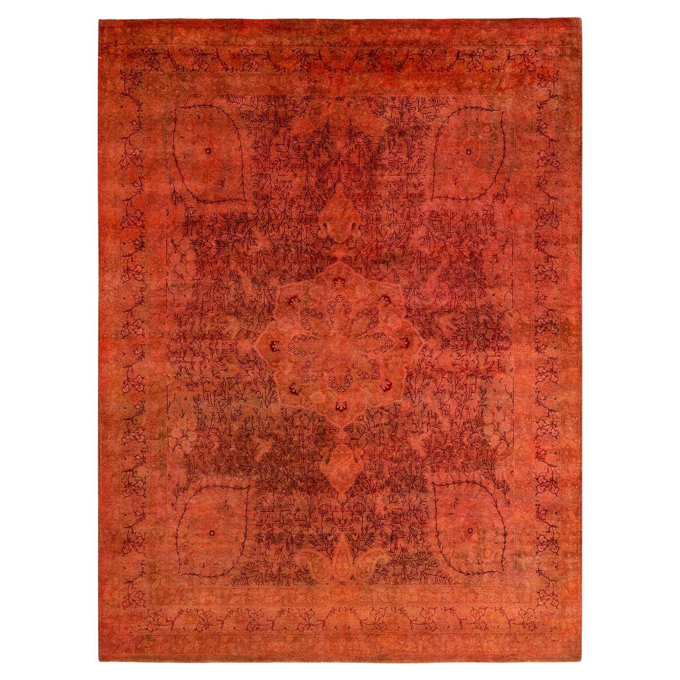 Overdyed Hand Knotted Wool Orange Area Rug For Sale at 1stDibs