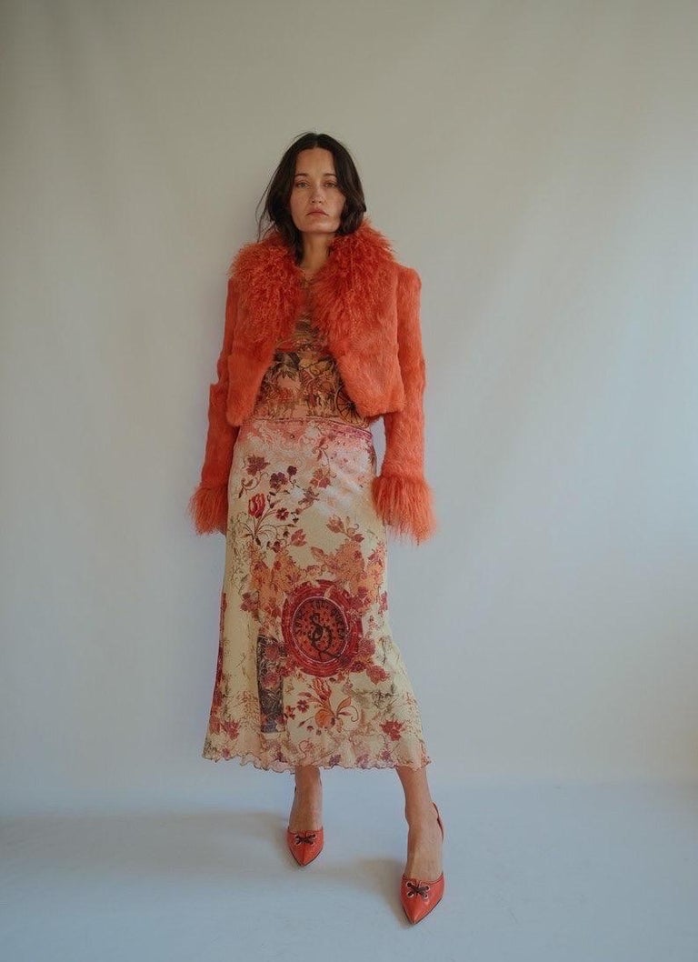 Orange rabbit fur cropped Jacket with Mongolian Goat Trim Penny Lane ...
