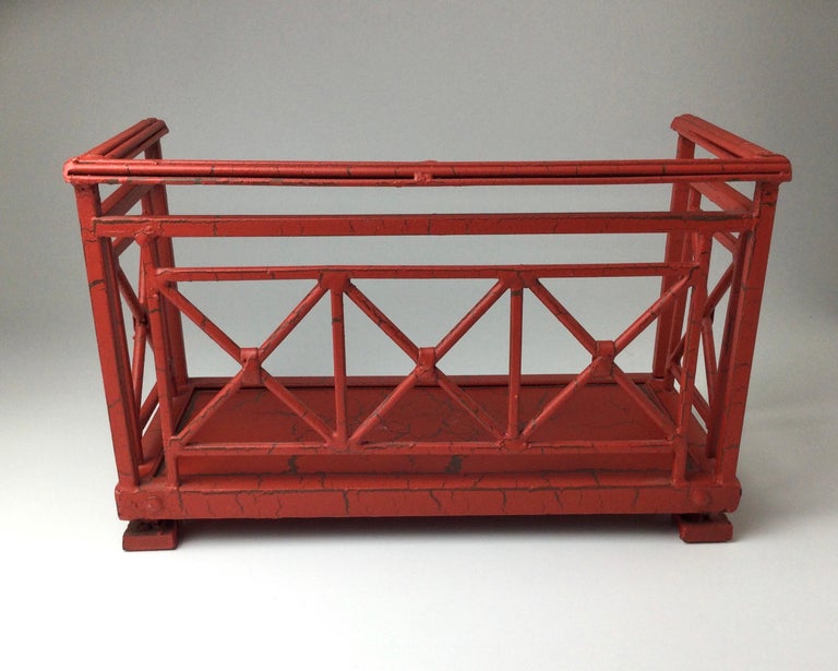 Orange Red Distressed Painted Metal Tabletop Book Stand Rack For Sale ...