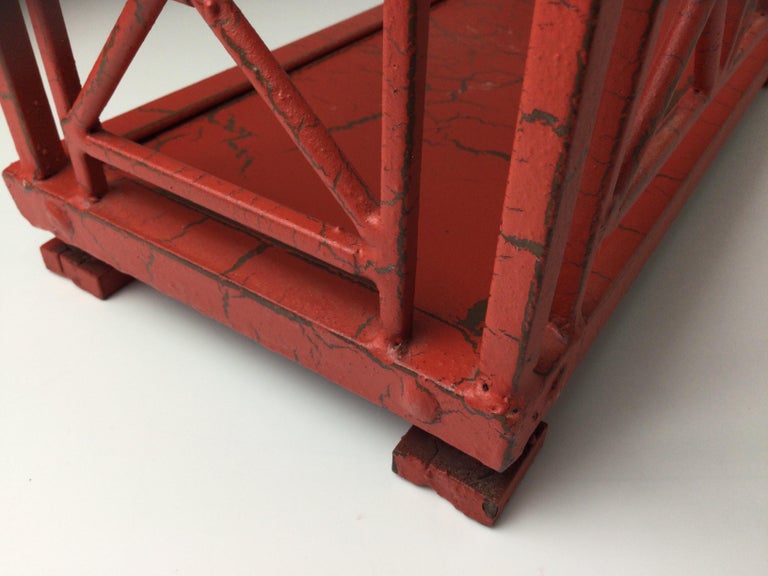 Orange Red Distressed Painted Metal Tabletop Book Stand Rack For Sale ...