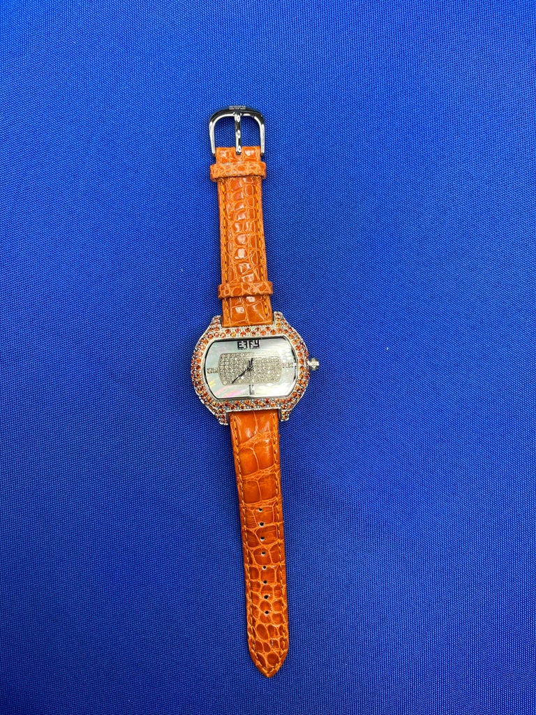 Orange Sapphire and Diamond Pave Dial Luxury Swiss Quartz Exotic ...