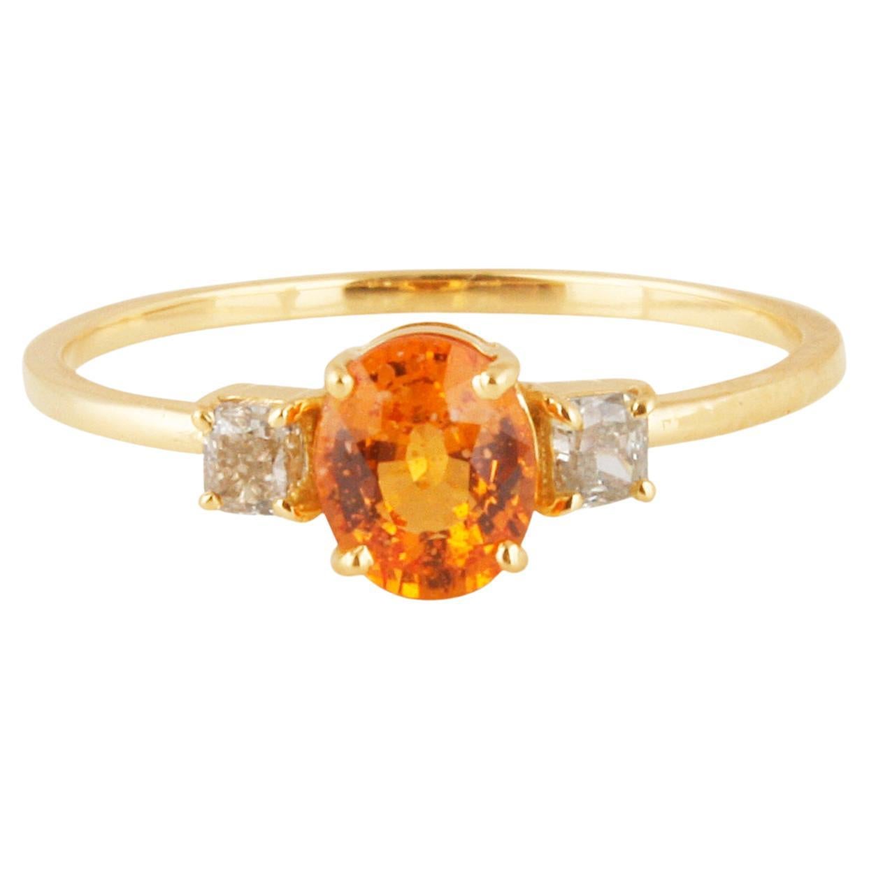 Orange Sapphire Oval and Champagne Diamond Ring in 18K Yellow Gold For ...