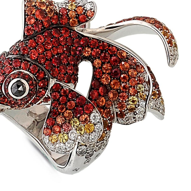 Orange Sapphires and White Diamonds Goldfish Cocktail Ring For Sale at ...