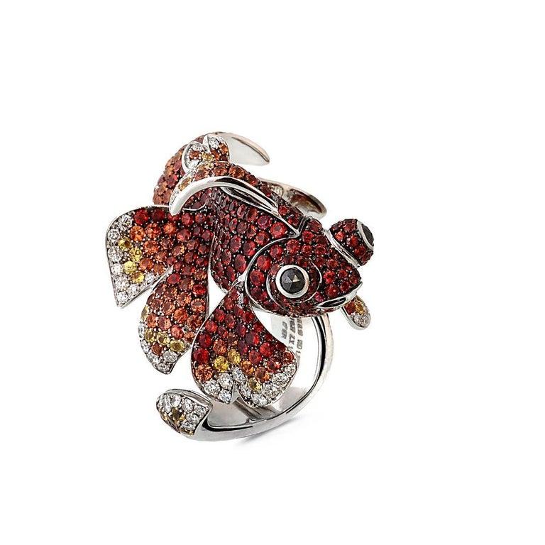 Orange Sapphires and White Diamonds Goldfish Cocktail Ring For Sale at ...