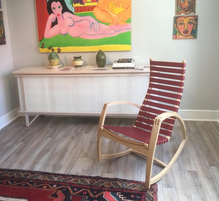 Orange Strap Plybent Maple Rocking Chair Made in USA by Peter Danko For ...