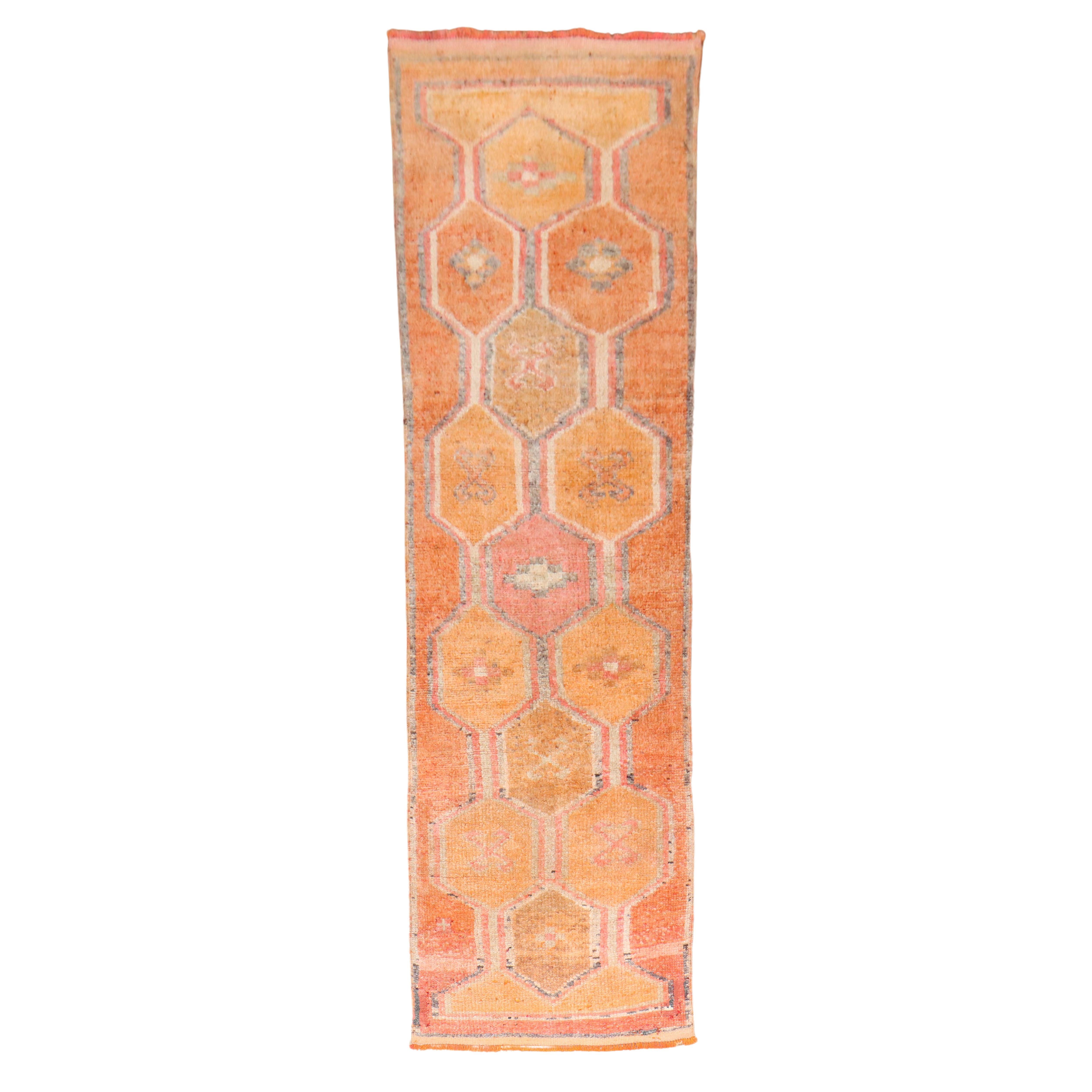 Modern Turkish Kilim Runner Rug with Orange and Pink Tribal Medallions ...