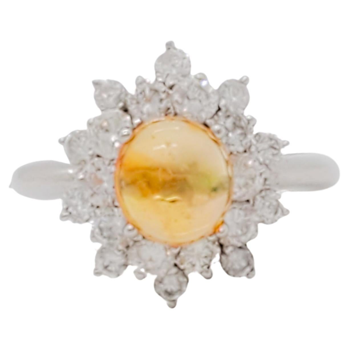 Platinum Diamond and Opal Oval Ring at 1stDibs