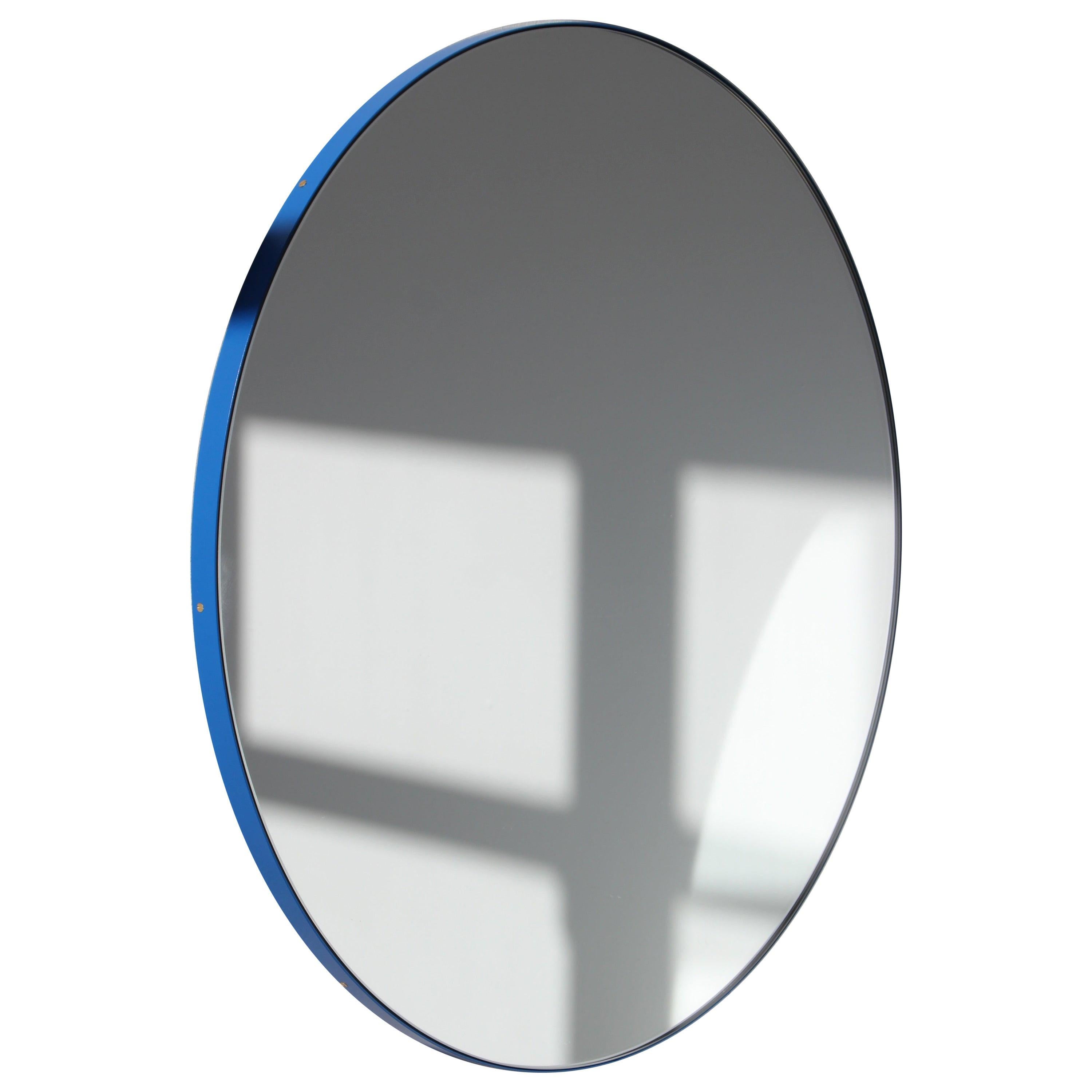 Danish Modern Navy Blue Circular Wall Mirror For Sale at 1stDibs