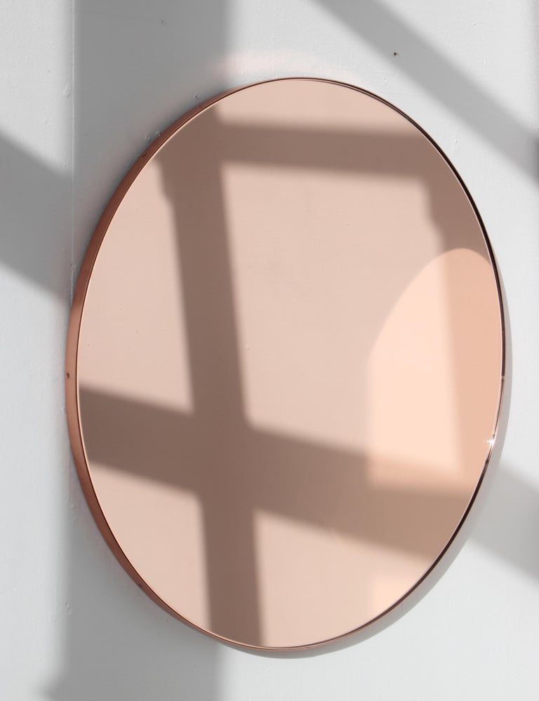 Orbis Rose Gold Tinted Contemporary Round Mirror with Copper Frame ...