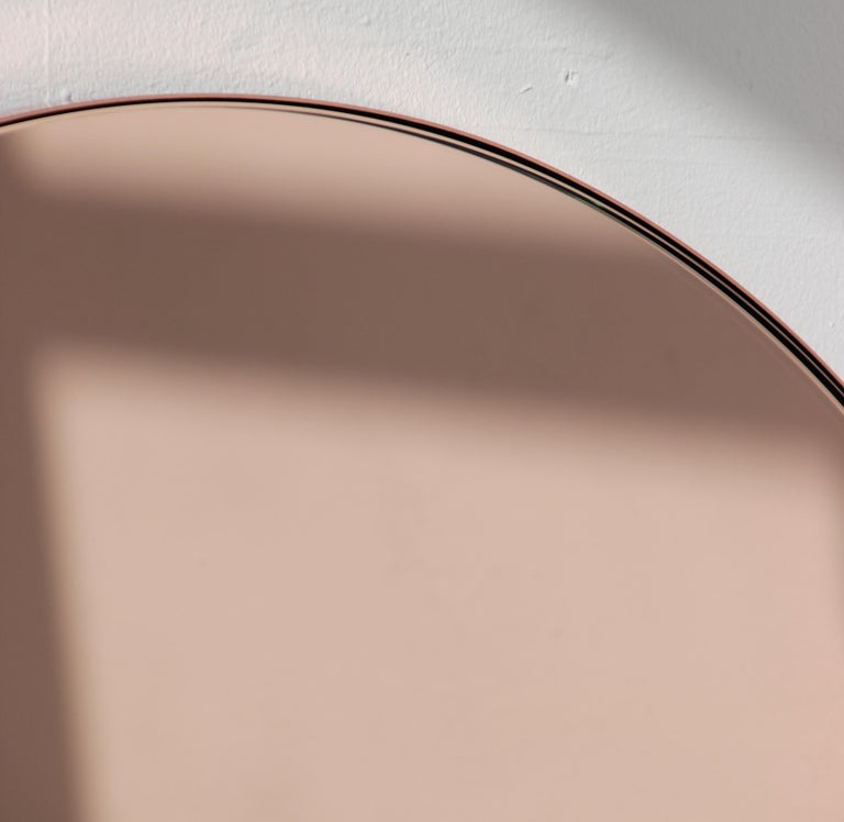 Orbis Rose Gold Tinted Contemporary Round Mirror with Copper Frame ...