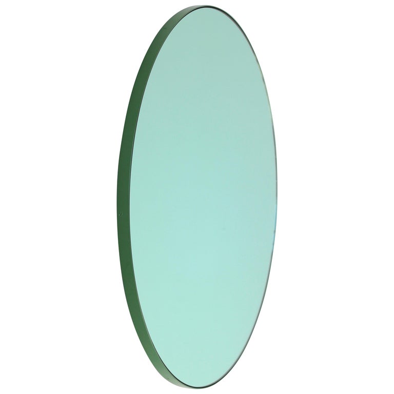 Orbis Green Tinted Modern Round Mirror with Green Frame, Small at 1stDibs