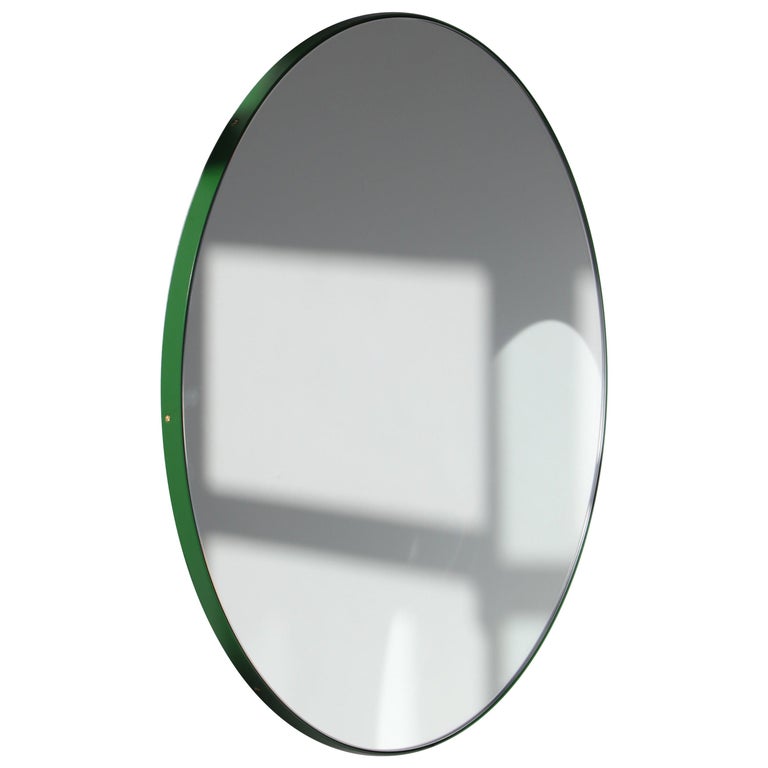 Orbis Round Modern Minimalist Mirror with Green Frame, Customisable ...