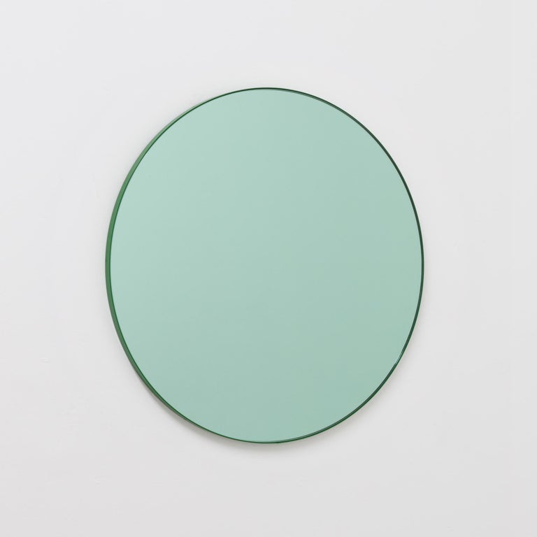 Orbis™ Green Tinted Modern Round Mirror with Green Frame - Oversized at ...