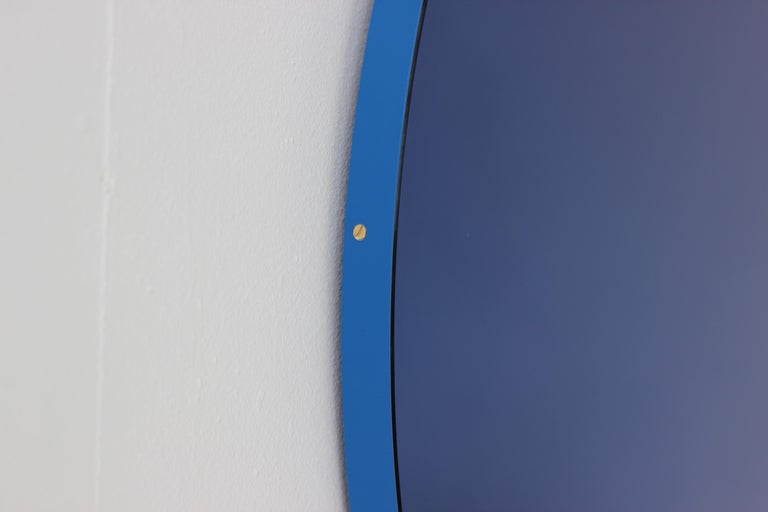 Orbis Round Blue Tinted Contemporary Mirror with Blue Frame, Regular ...