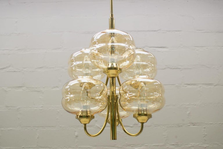 Orbit Ceiling Lamp with Six Amber Glass Shades, 1960s For Sale at 1stDibs