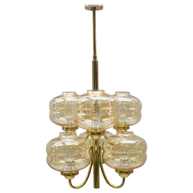Orbit Ceiling Lamp with Six Amber Glass Shades, 1960s For Sale at 1stDibs