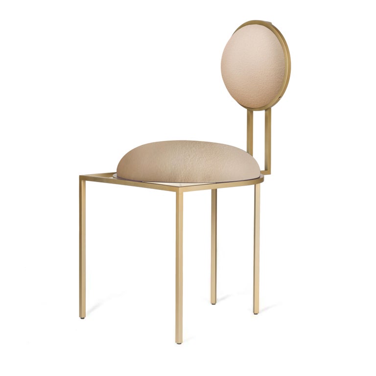 Orbit Dining Chair in Cream Wool Fabric and Brushed Brass, by Lara ...