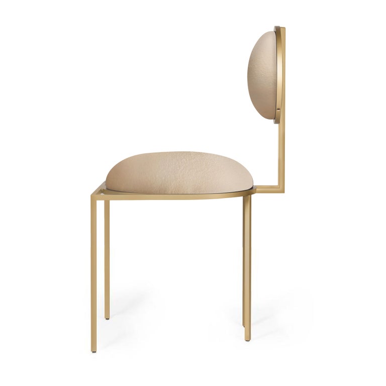 Orbit Dining Chair in Cream Wool Fabric and Brushed Brass, by Lara ...