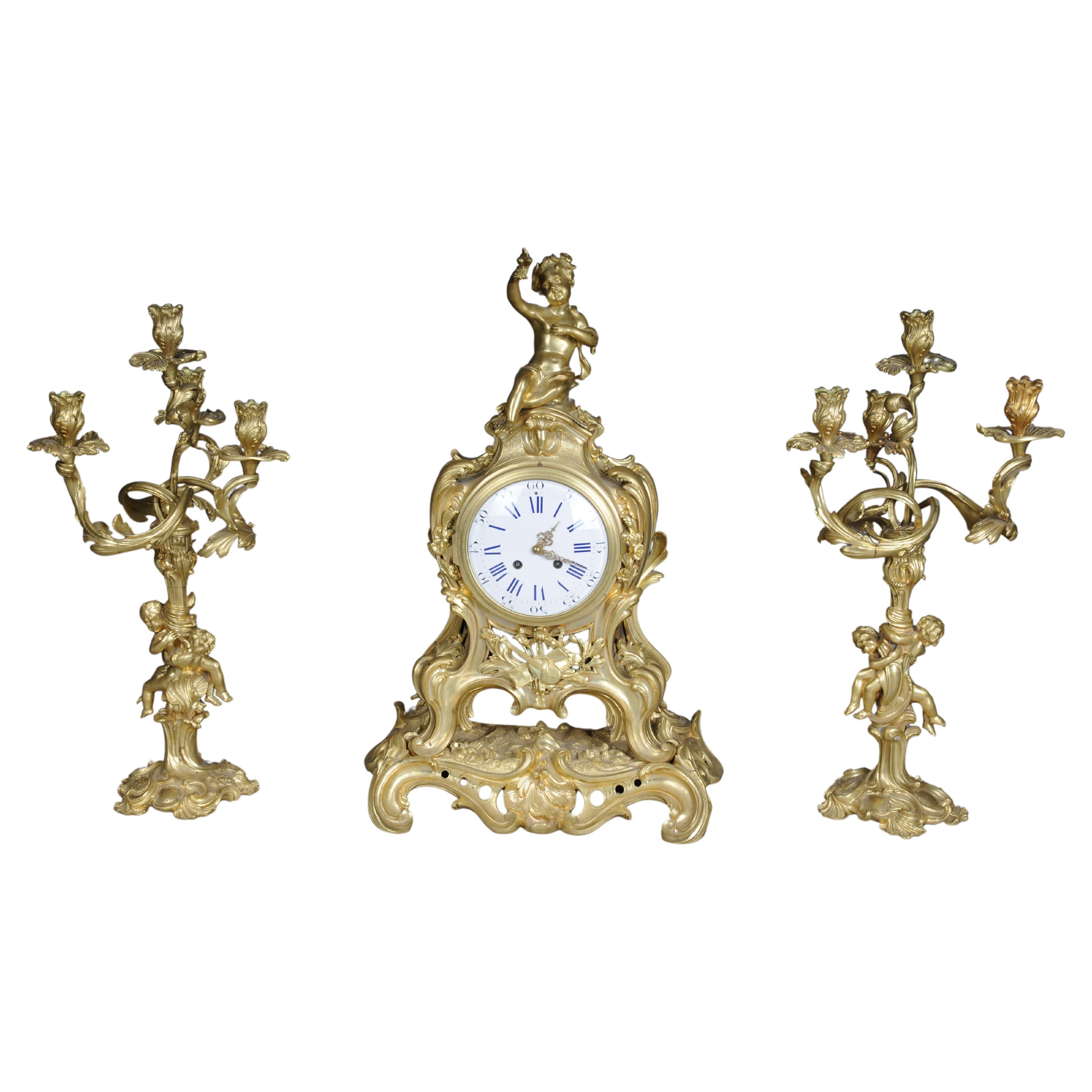 Orbit / Mantel clock set in gilded bronze For Sale at 1stDibs