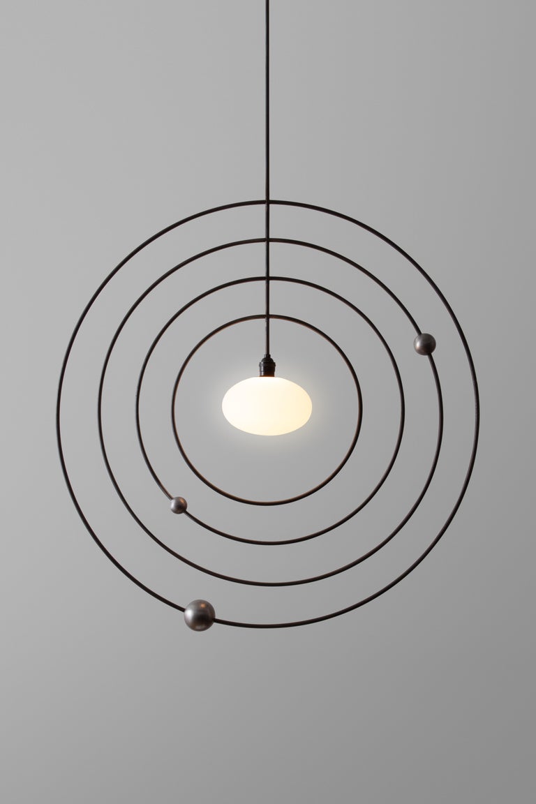 Orbit Mobile Pendant Kinetic Sculpture w/ Blown Glass and Adorned Steel ...