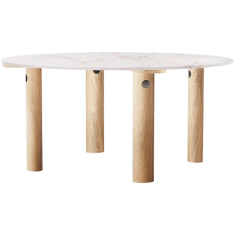 Orbit Round Table with Rosa Aurora Marble Top and Oak Legs by Jamie ...
