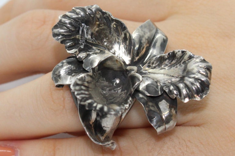 Orchid Ring Sterling Silver, Handcrafted, Italy For Sale at 1stDibs