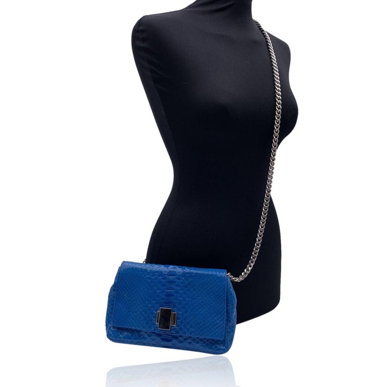 Orciani Blue Leather Small Crossbody Bag with Chain Strap For Sale at ...
