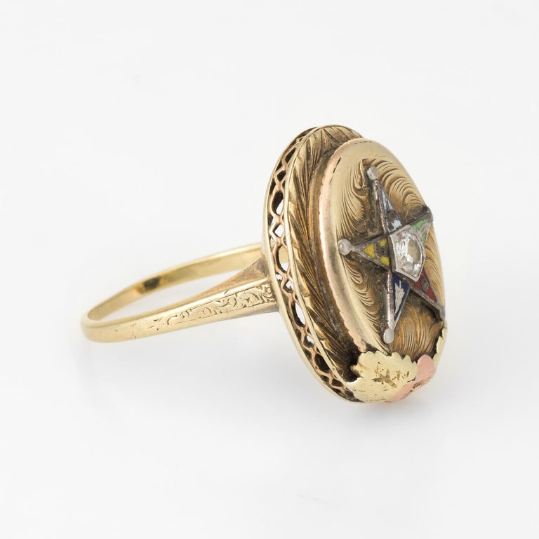 Order of the Eastern Star Fraternal Ring Diamond Enamel Vintage 14 ...