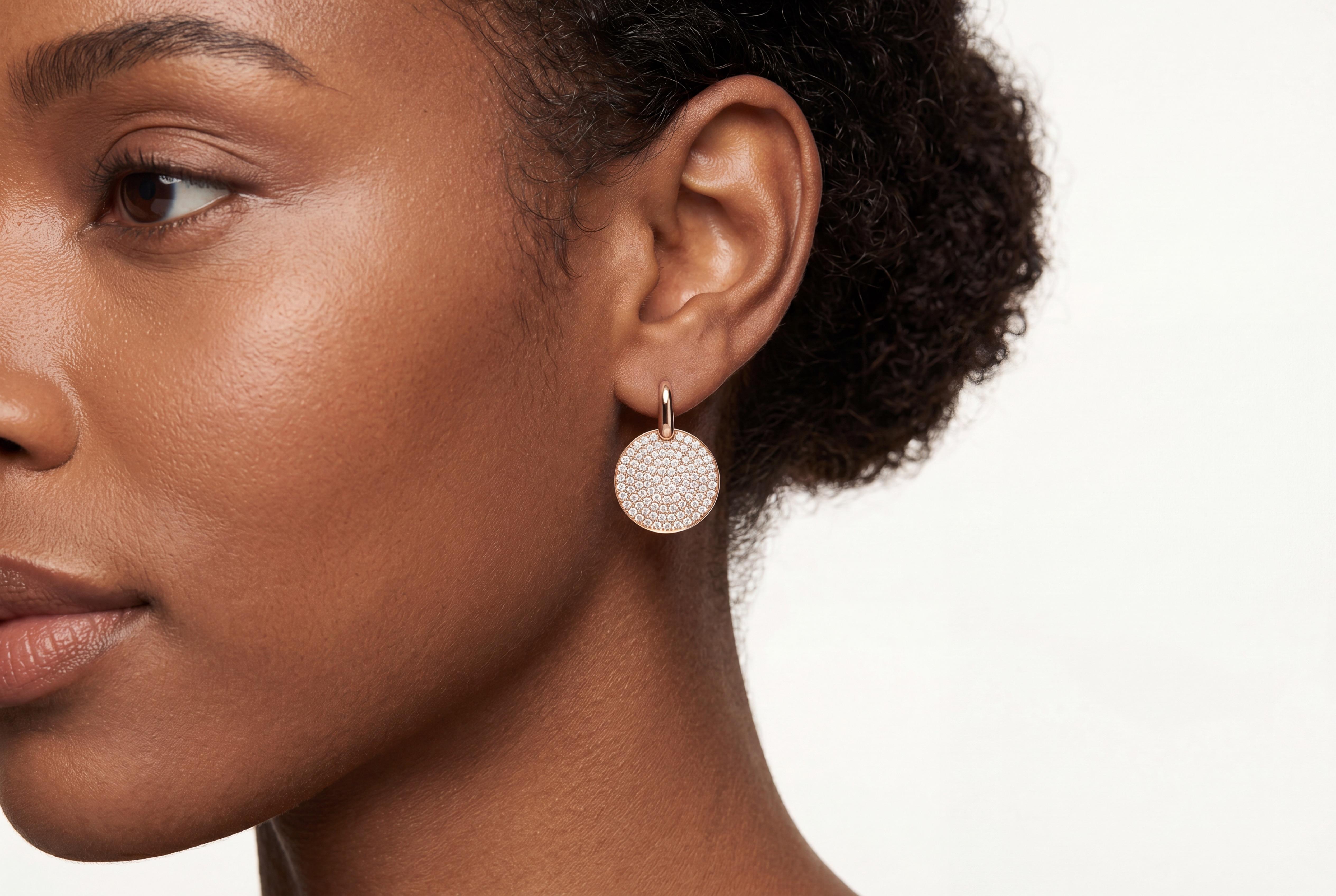 18kt rose gold pavé diamond hoop earrings For Sale at 1stDibs
