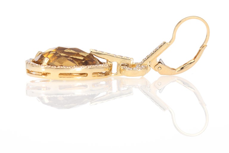 Orecchini Pendenti con n° 124 Diamanti e Topazio Giallo, Oro 18kt Made ...