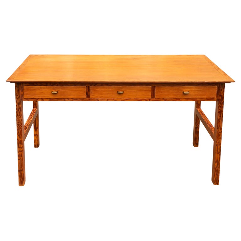 Oregon Pine and Brass Desk, Denmark, 1960s For Sale at 1stDibs