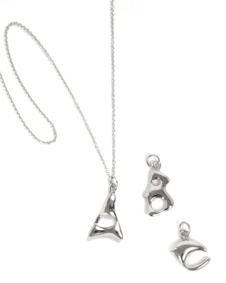 Organic Alphabet Necklace, Letter N, in Recycled Silver For Sale at 1stDibs