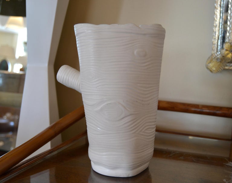 Organic American Modern White Ceramic Wild Woodland Tree Stump Vase ...