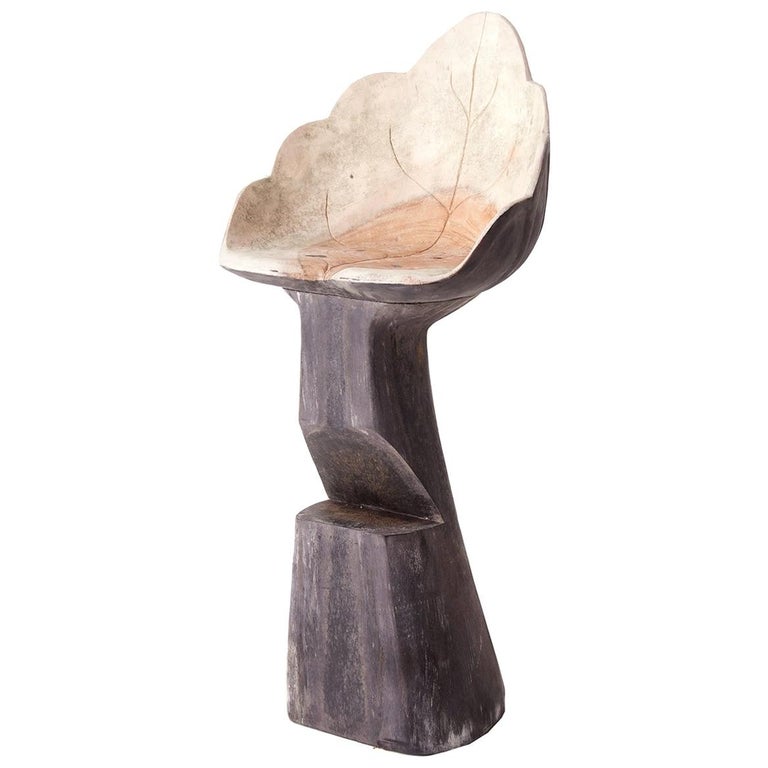 Organic Leaf Shaped Solid Wood Bar Stool For Sale at 1stDibs