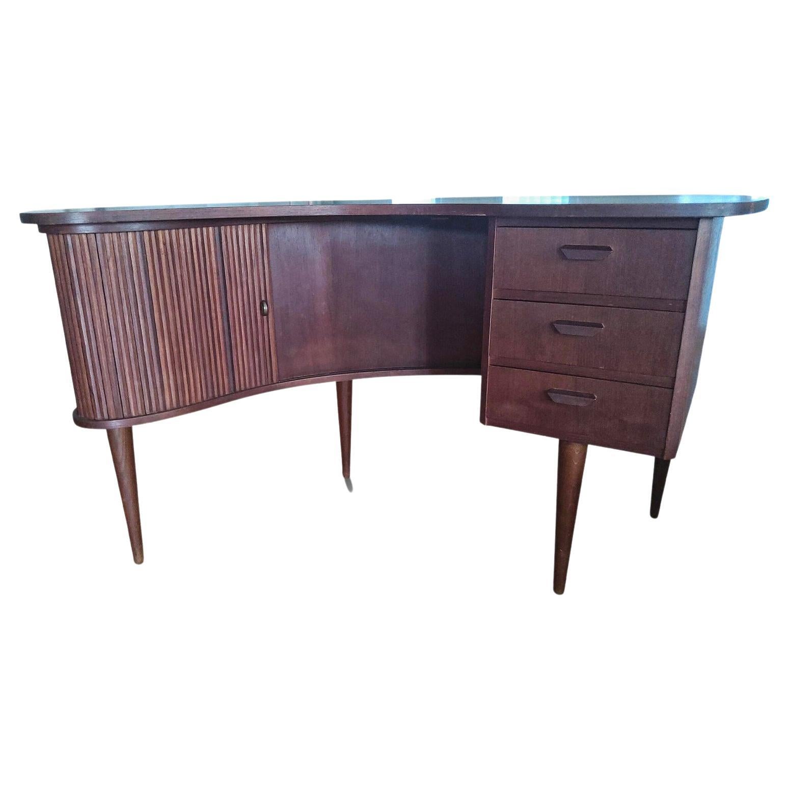 Organic Atomic Teak Writing Desk With Tambour Door For Sale at 1stDibs