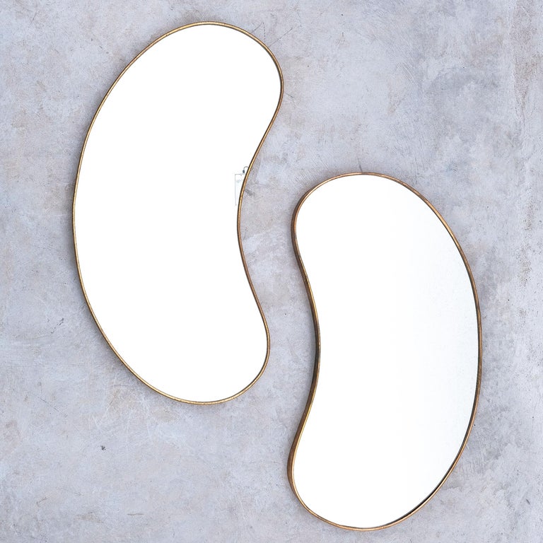 Organic Brass Rim Frame Mirrors Pair, Mid-Century, Italy For Sale at ...