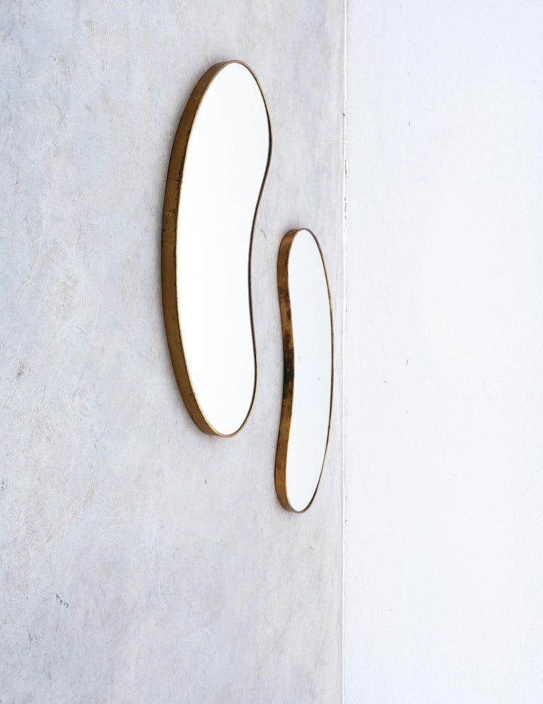 Organic Brass Rim Frame Mirrors Pair, Mid-Century, Italy For Sale at ...