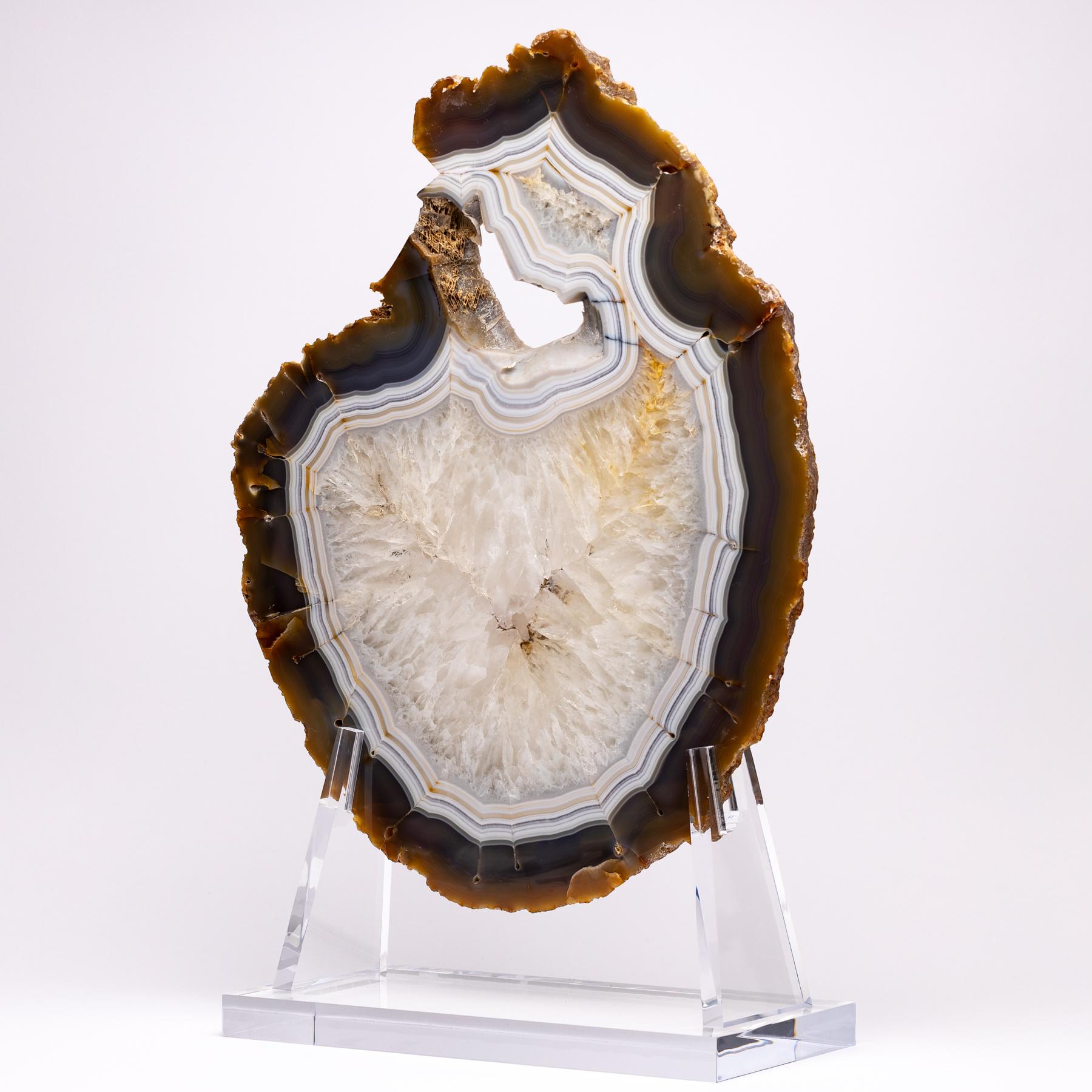 Organic Brazilian Shape Agate Slab on a Custom Acrylic Stand at 1stDibs