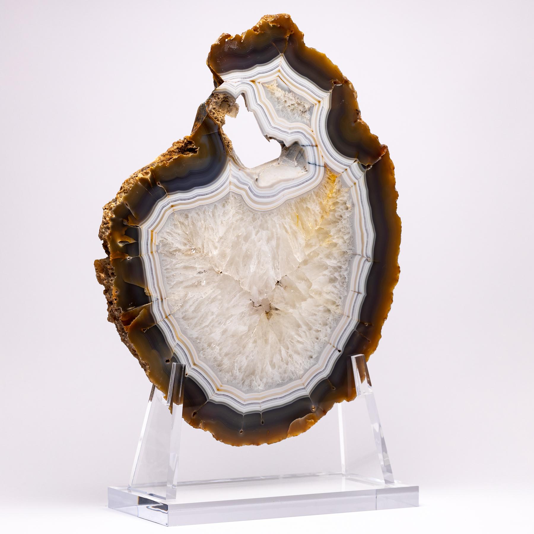 Organic Brazilian Shape Agate Slab on a Custom Acrylic Stand at 1stDibs
