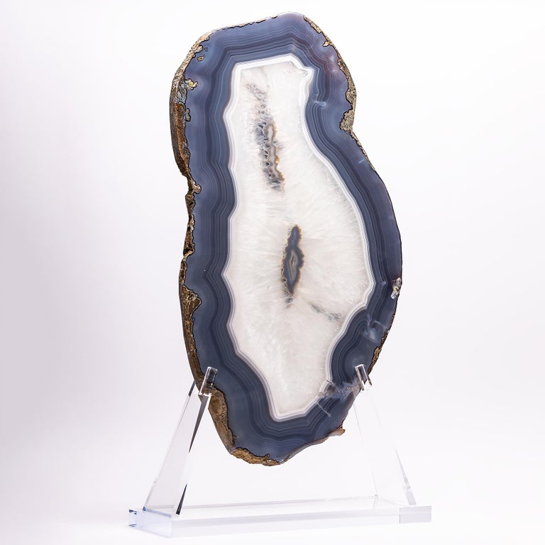 Organic Brazilian Shape Agate Slab on a Custom Acrylic Stand at 1stDibs