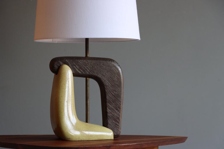 Organic Ceramic and Oak Table Lamp Attributed to Lee Rosen for Design ...