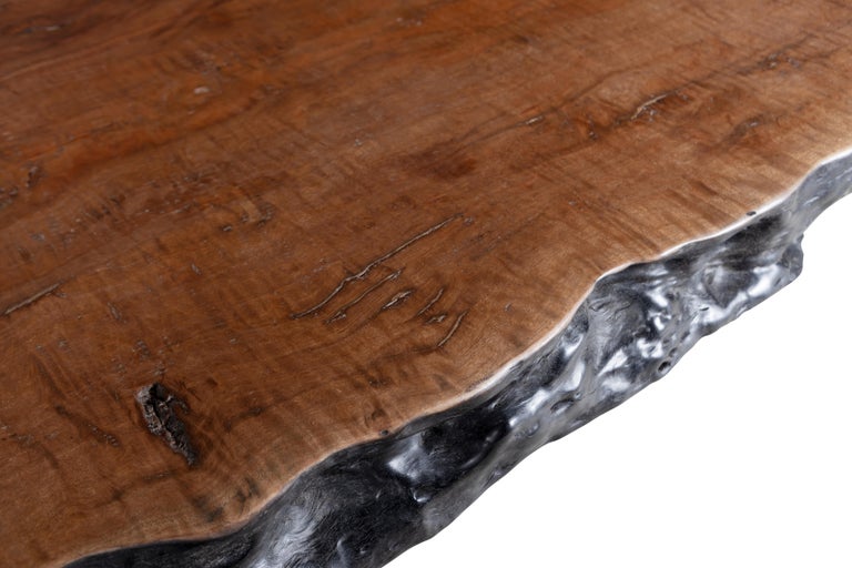 Organic Form Lychee Coffee Table Slab with Ebonized Black Sides and Red ...