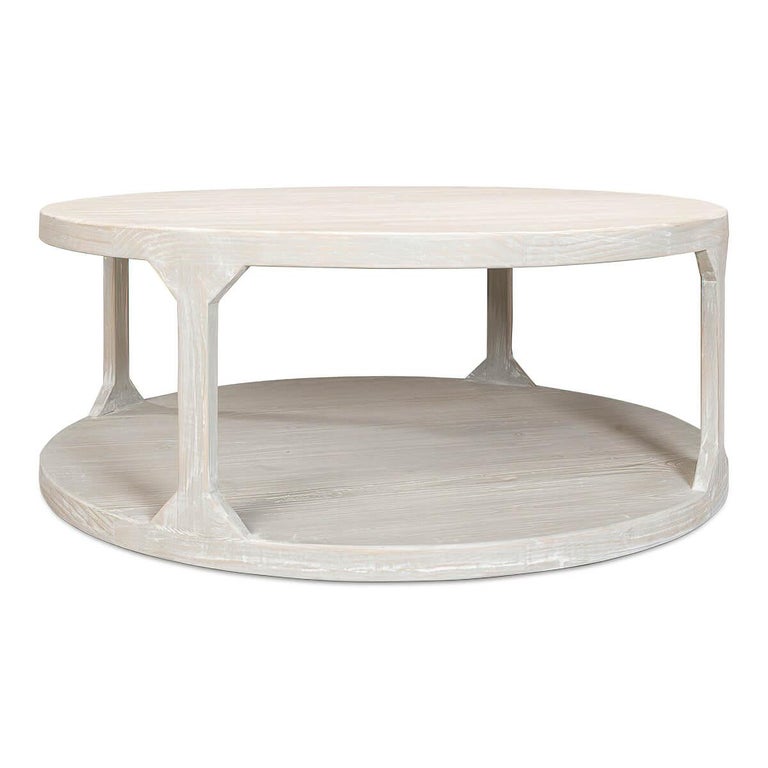Organic Grey Wash Round Coffee Table For Sale at 1stDibs