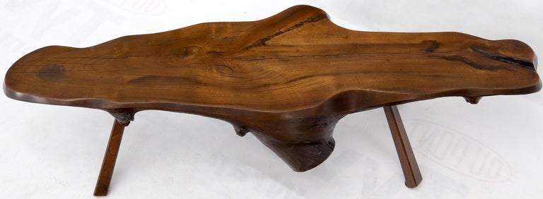 Organic Heavy Solid Walnut Varnished Slab Top Coffee Table on Tapered ...