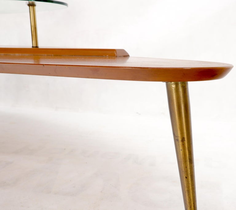 Organic Kidney Comma Shape Two-Tier Glass Top Brass Leg Walnut Coffee ...