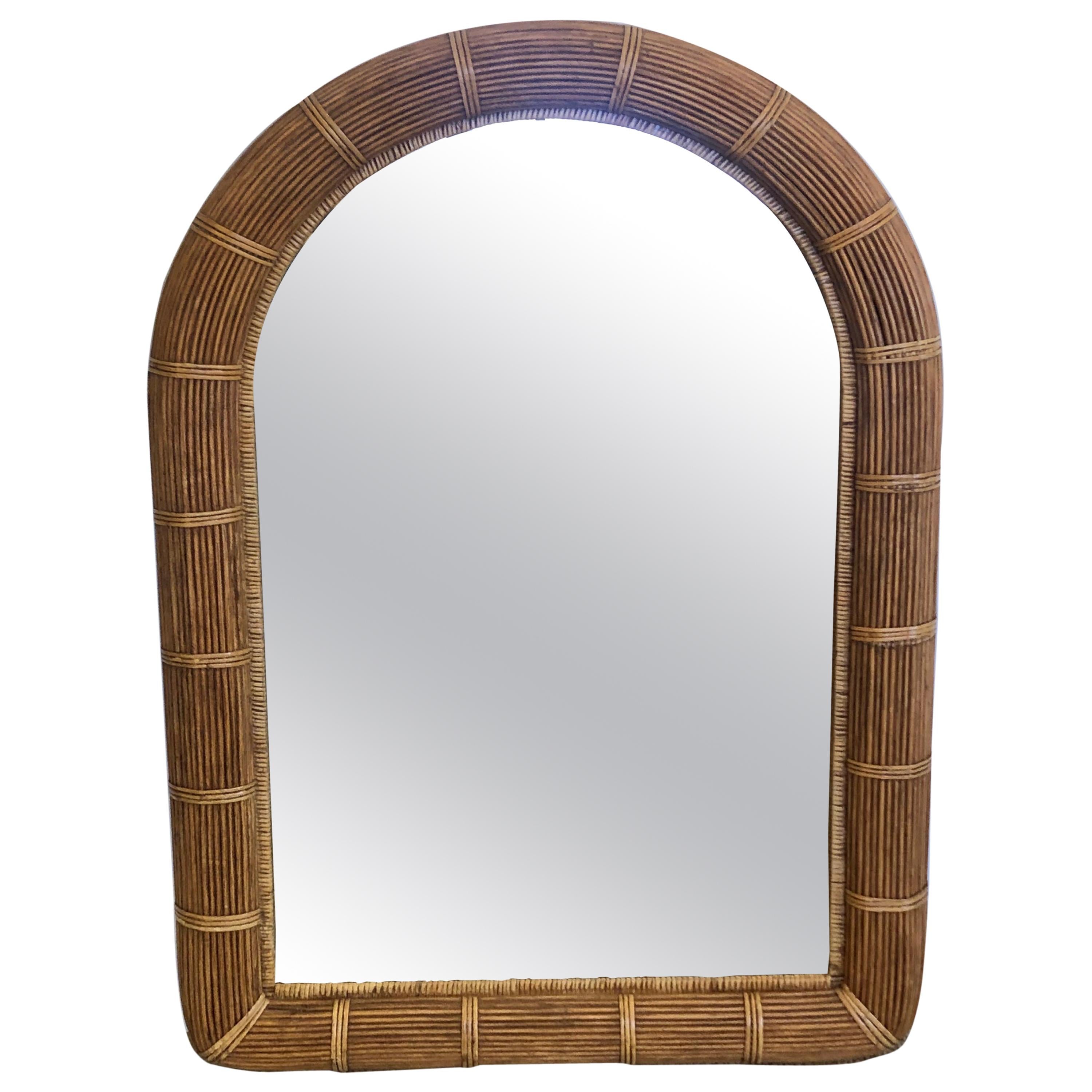 Organic Mid-Century Modern Rattan Wicker Arched Mirror at 1stDibs