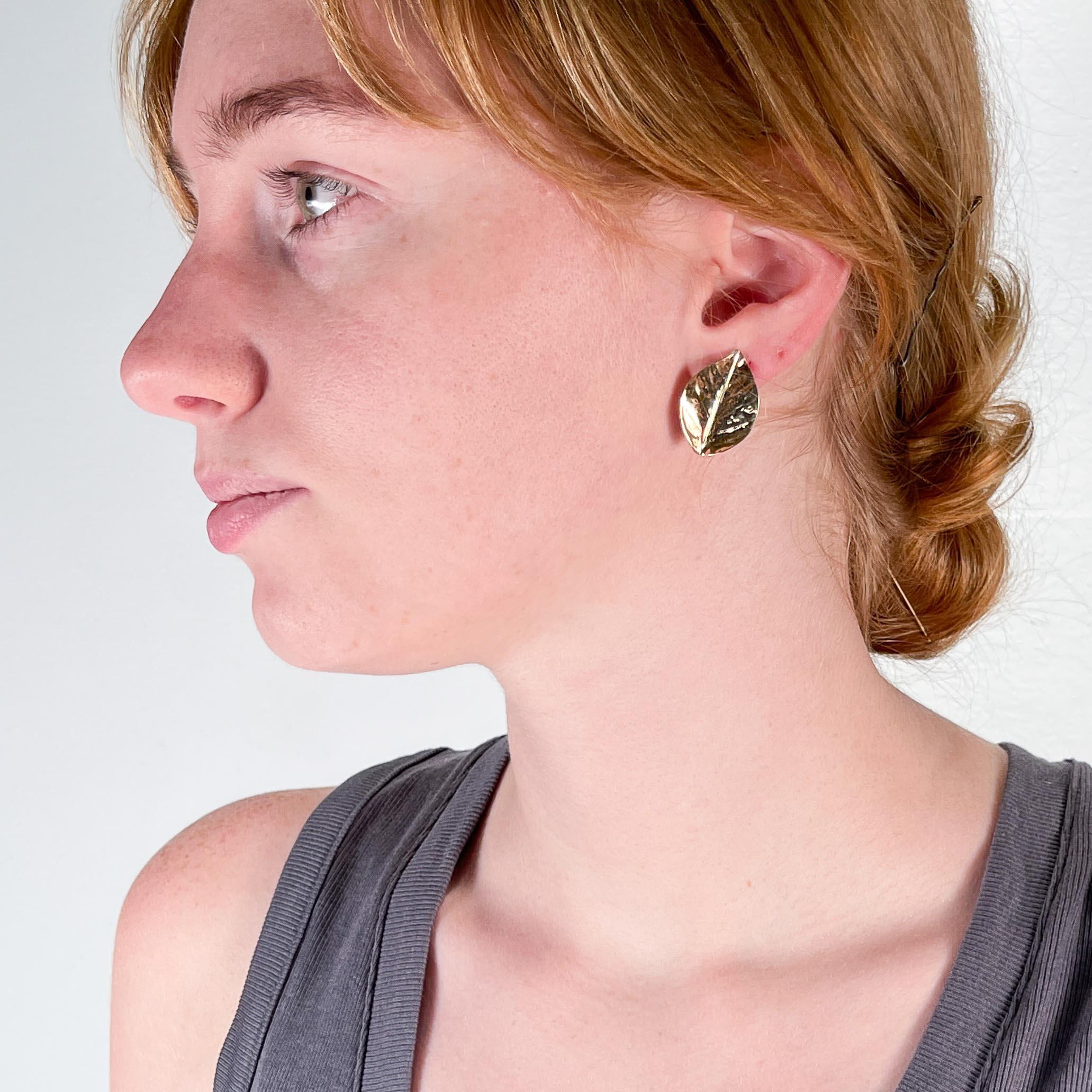 Organic Modern 14 Karat Gold Leaf-Shaped Post Earrings For Sale at 1stDibs | gold leaf shaped ...